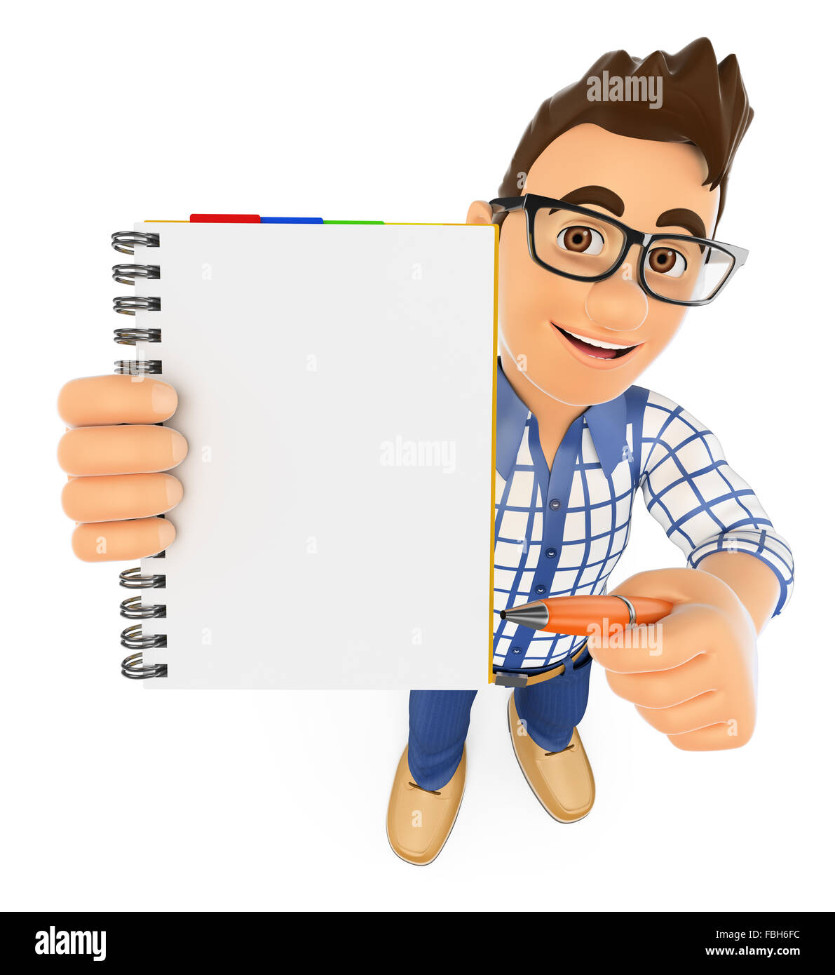 3d young people. Student with a blank notepad and a pen. Isolated white ...