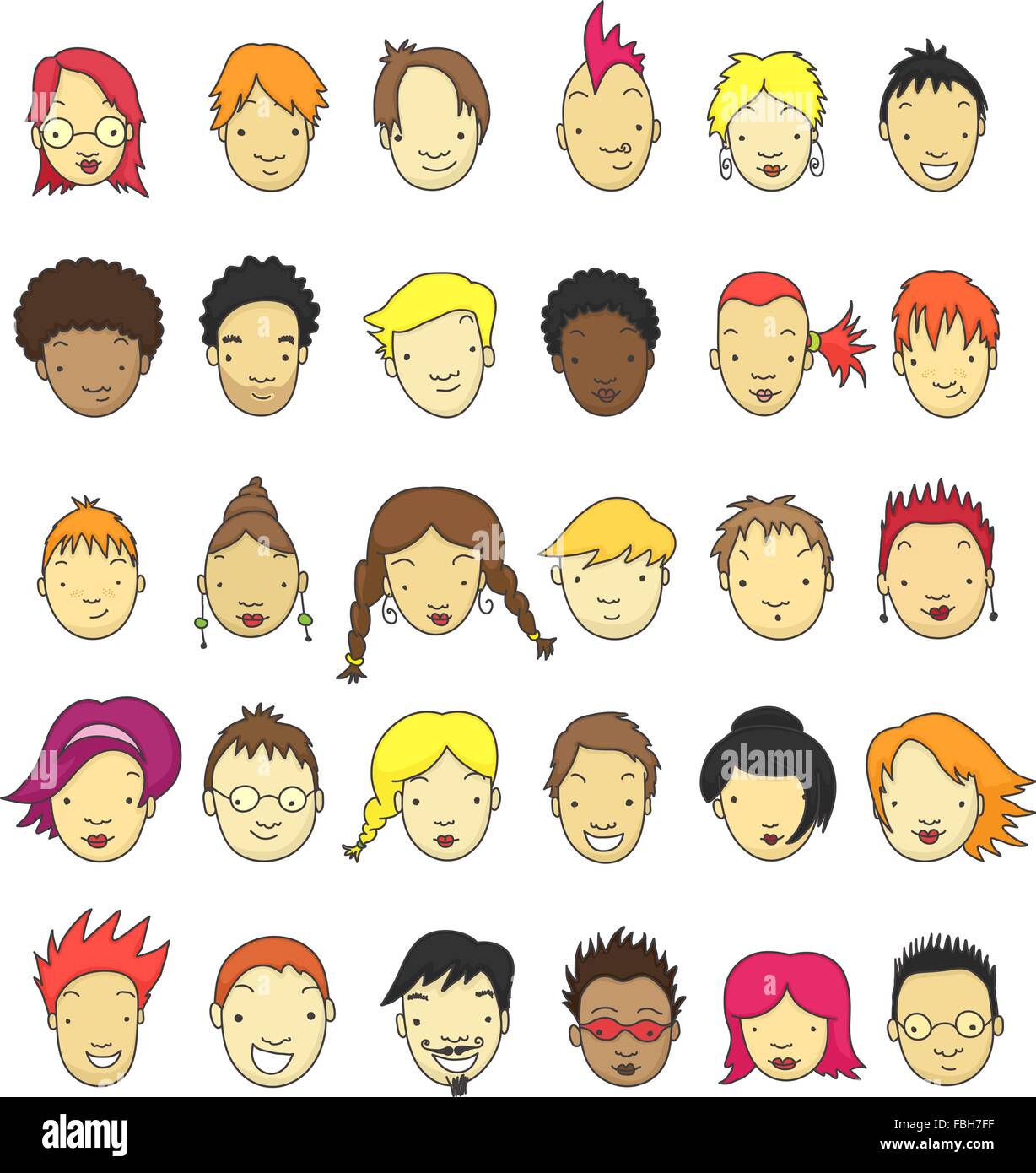 Set of 30 different cartoon faces for avatar Stock Vector Image & Art ...