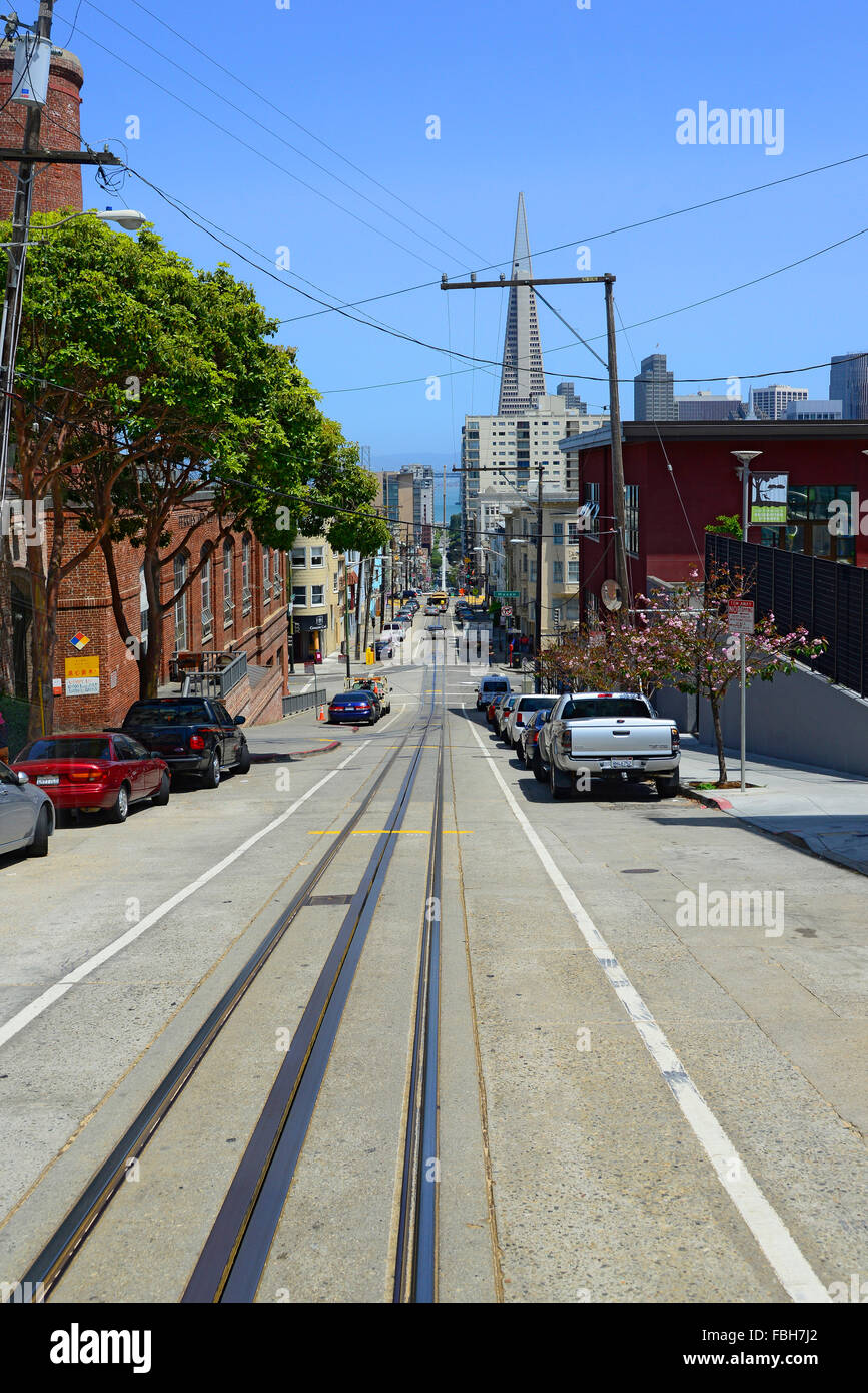 San Francisco Streets Cable Tracks Bay California US Stock Photo - Alamy