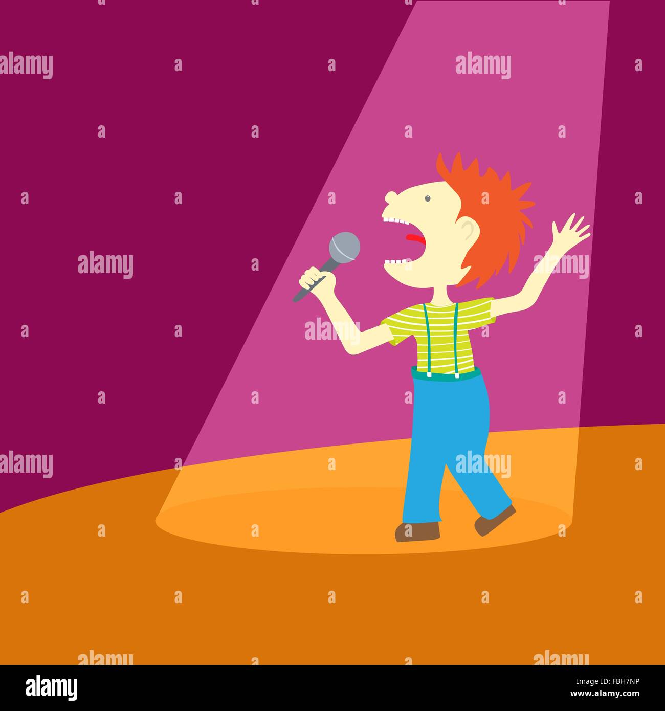 Cartoon boy singing in the spotlight. You can place your own text Stock ...