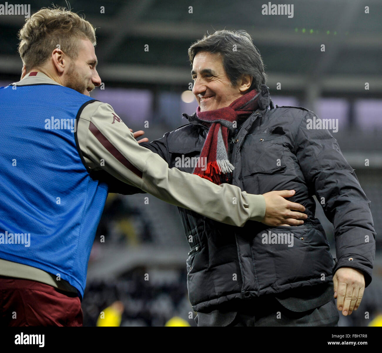 Turin, Italy. 16th Jan, 2016. Urbano Cairo (right) and Ciro Immobile ...