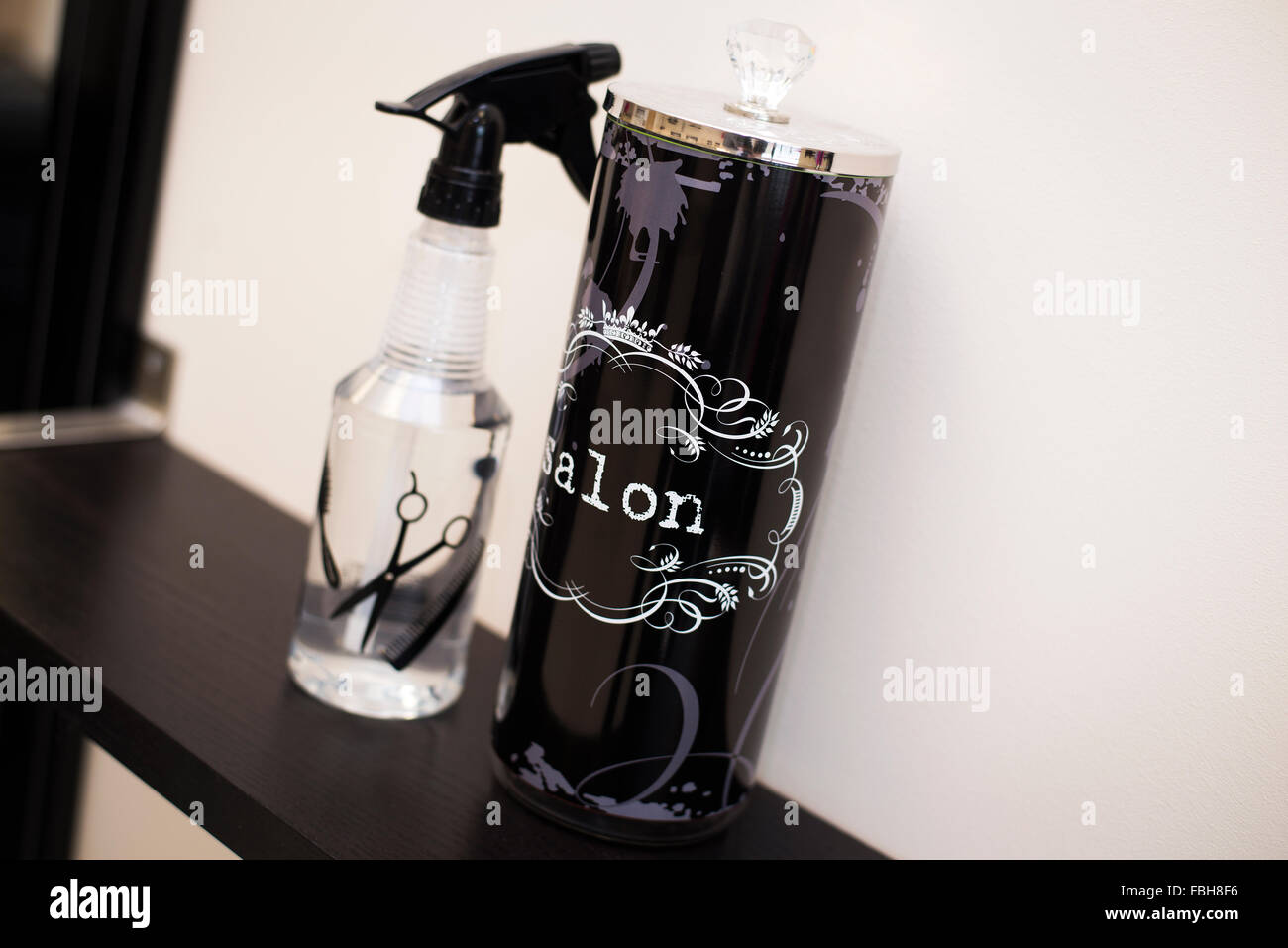 Salon comb cleaner and water spray bottle with scissor motif in a ...