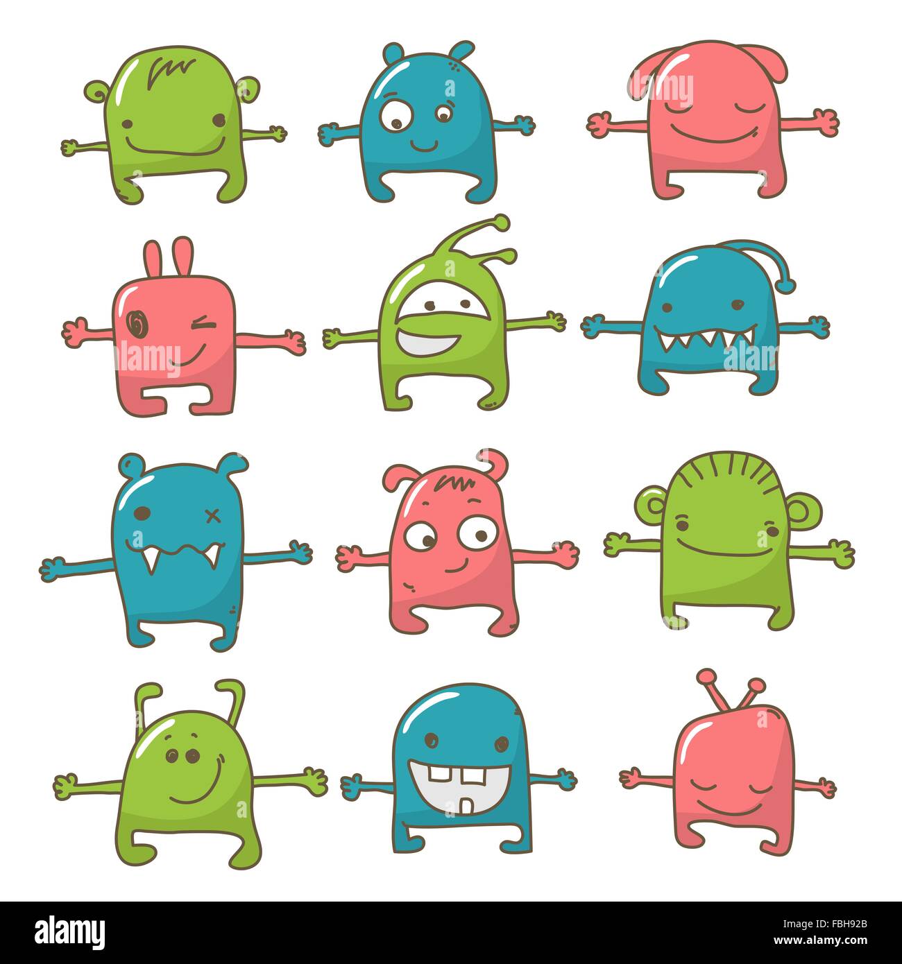 Collection of 12 cute monsters doodle Stock Vector Image & Art - Alamy