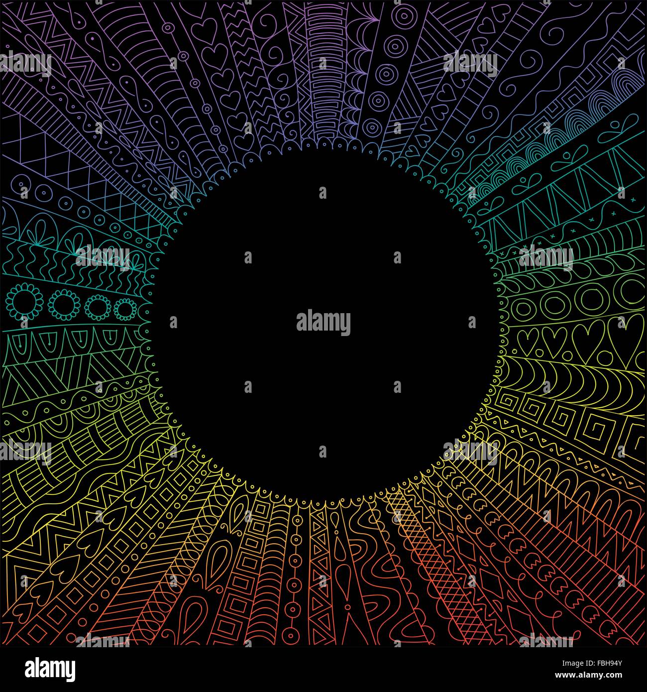 Round frame on rainbow colored hand-drawn doodle Stock Vector Image ...