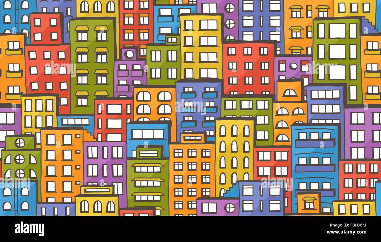 Seamless colorful urban pattern of doodle houses Stock Vector Image ...