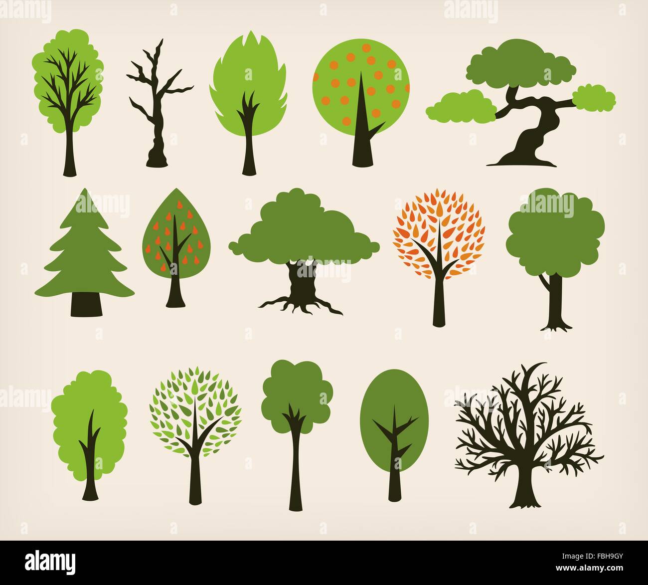 Collection green leaves trees Stock Vector Images - Alamy