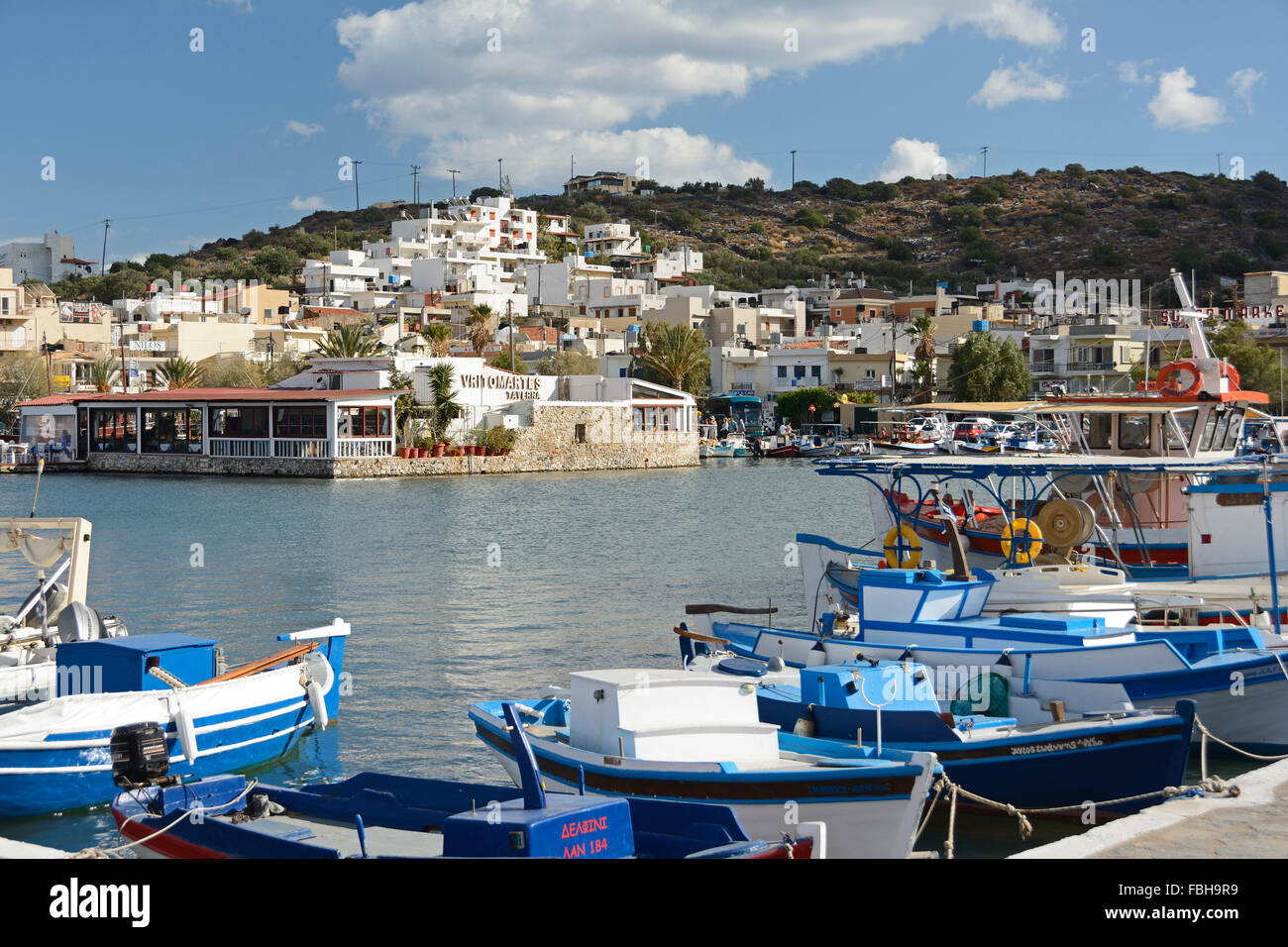 Crete, Elounda, townscape with fishing harbour Stock Photo - Alamy