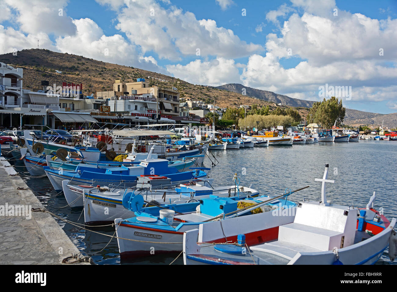 Crete, Elounda, townscape with fishing harbour Stock Photo - Alamy
