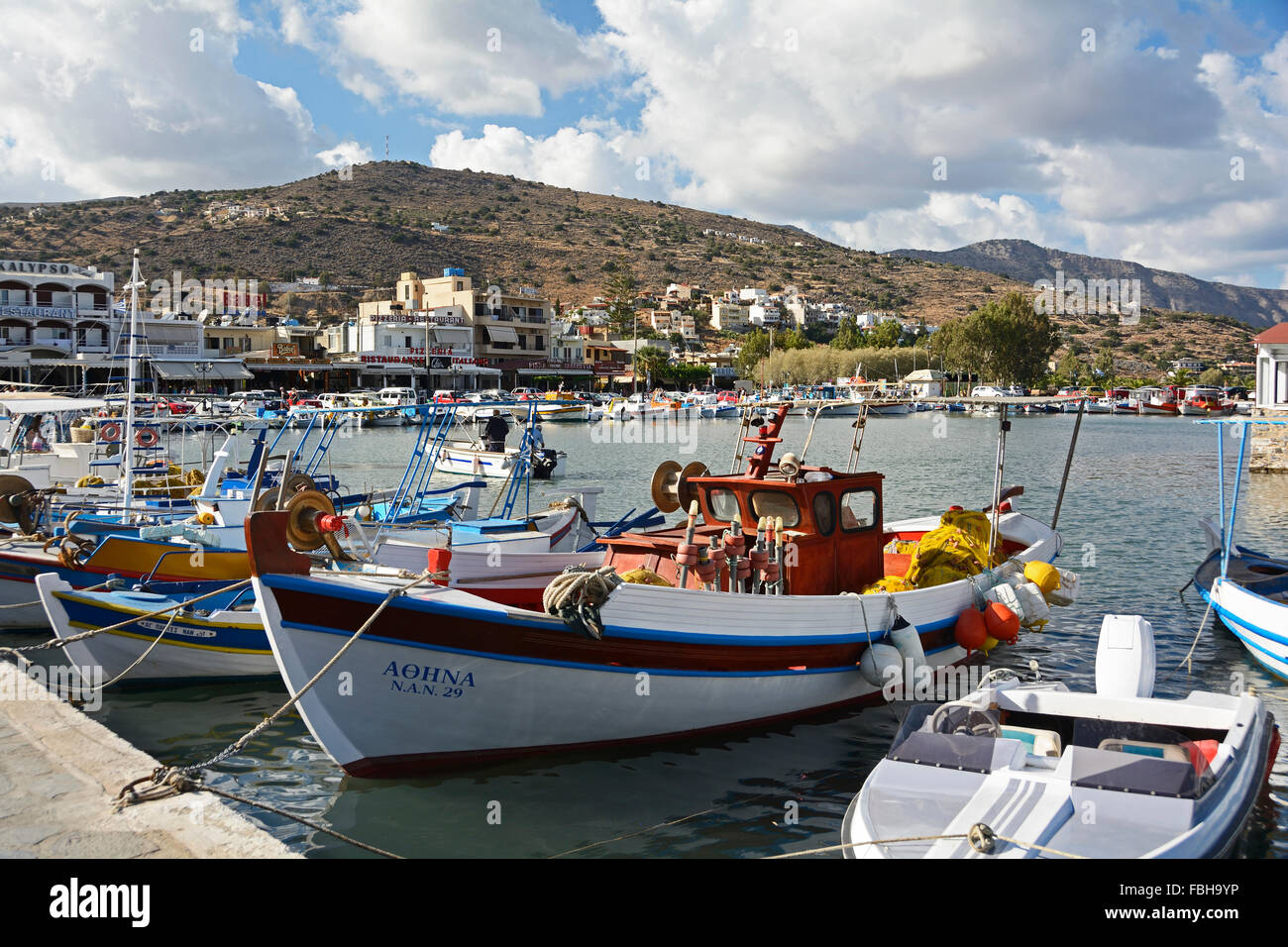Crete, Elounda, townscape with fishing harbour Stock Photo - Alamy