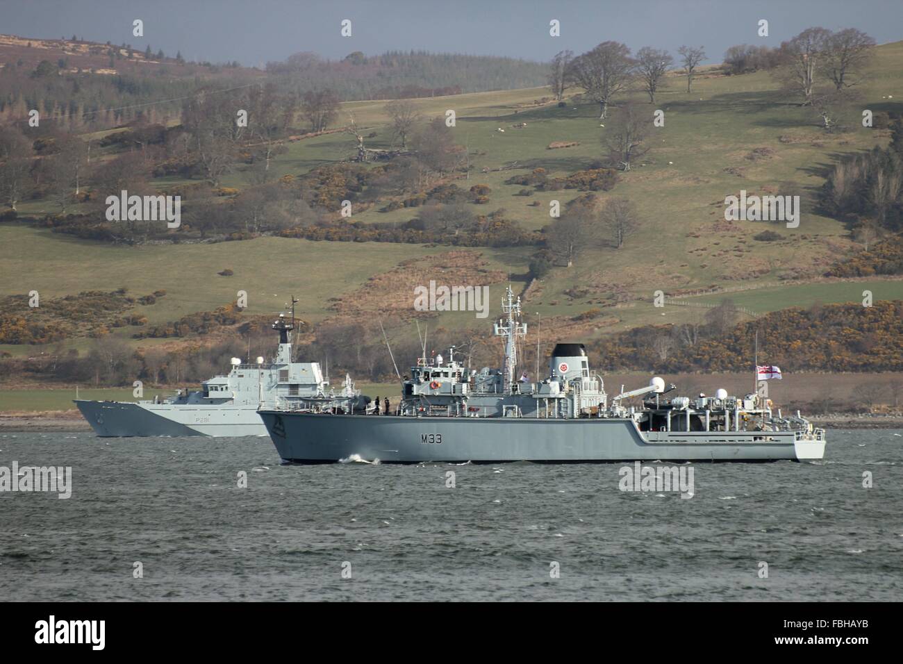 HMS Brocklesby (M33) and HMS Tyne (P281), off Greenock during the early ...