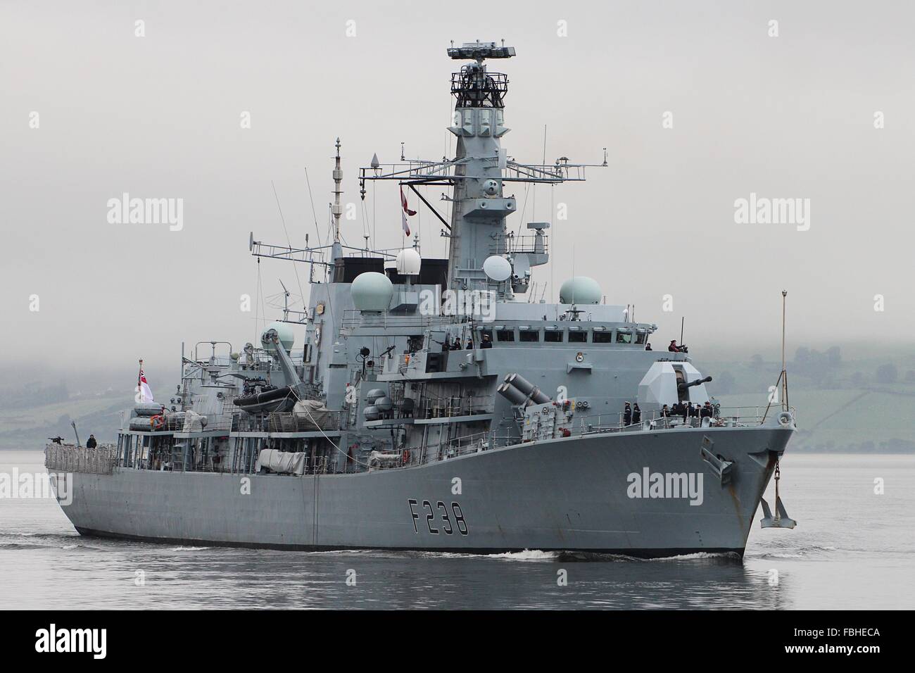 Approaching Kingston Quay in Port Glasgow, HMS Northumberland heads ...