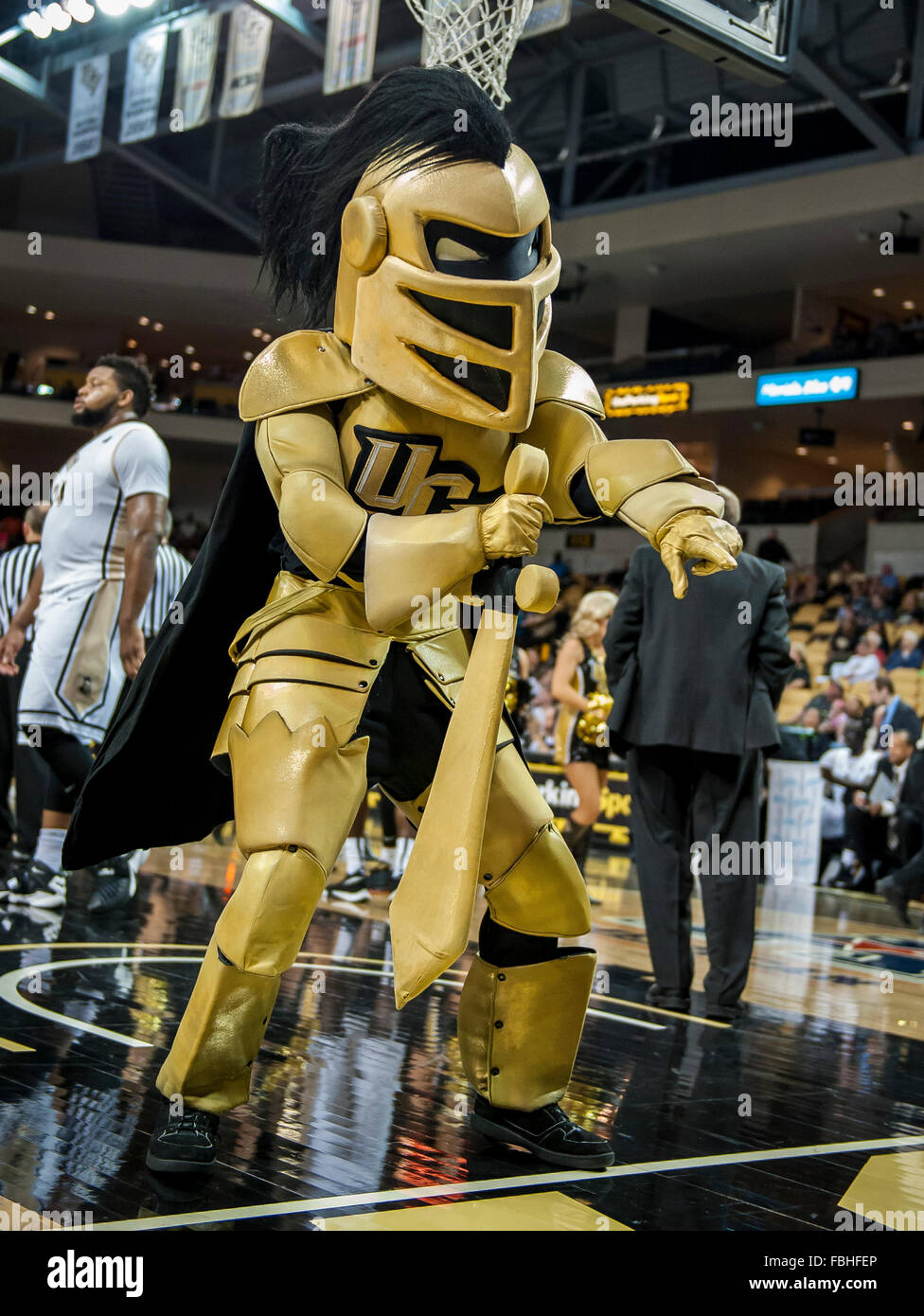 Orlando, FL, USA. 16th Jan, 2016. UCF Mascot Knightro performs during a ...
