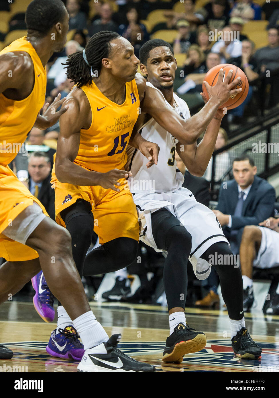 Orlando, FL, USA. 16th Jan, 2016. East Carolina Pirates guard Kentrell ...