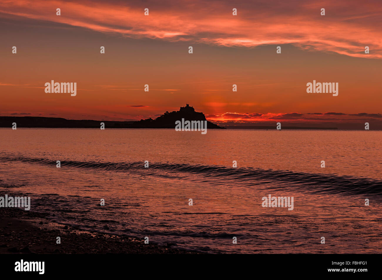 Sunrise over St Michael's Mount, Cornwall, England. 16th January 2016 ...