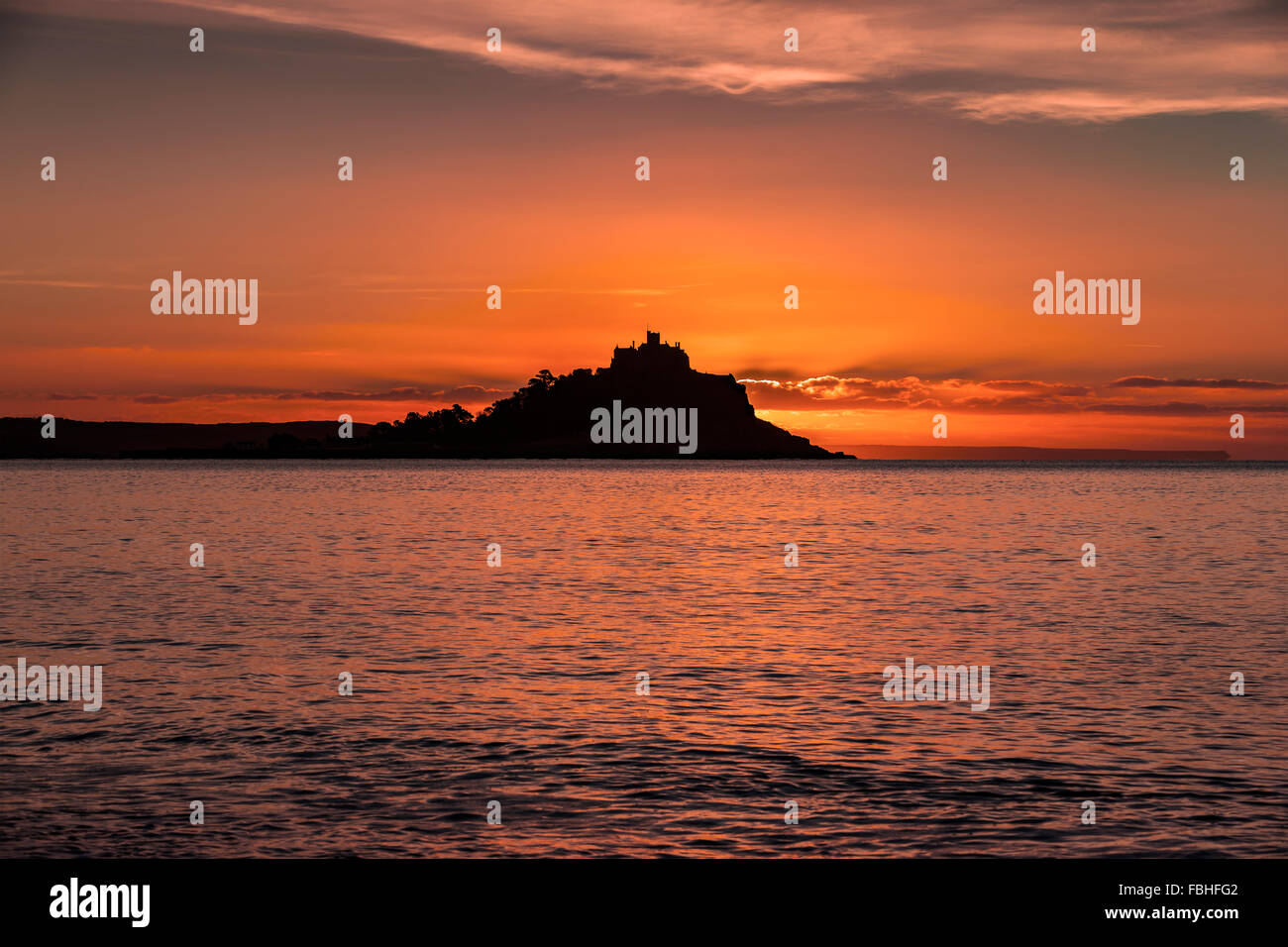 Sunrise over St Michael's Mount, Cornwall, England. 16th January 2016 ...