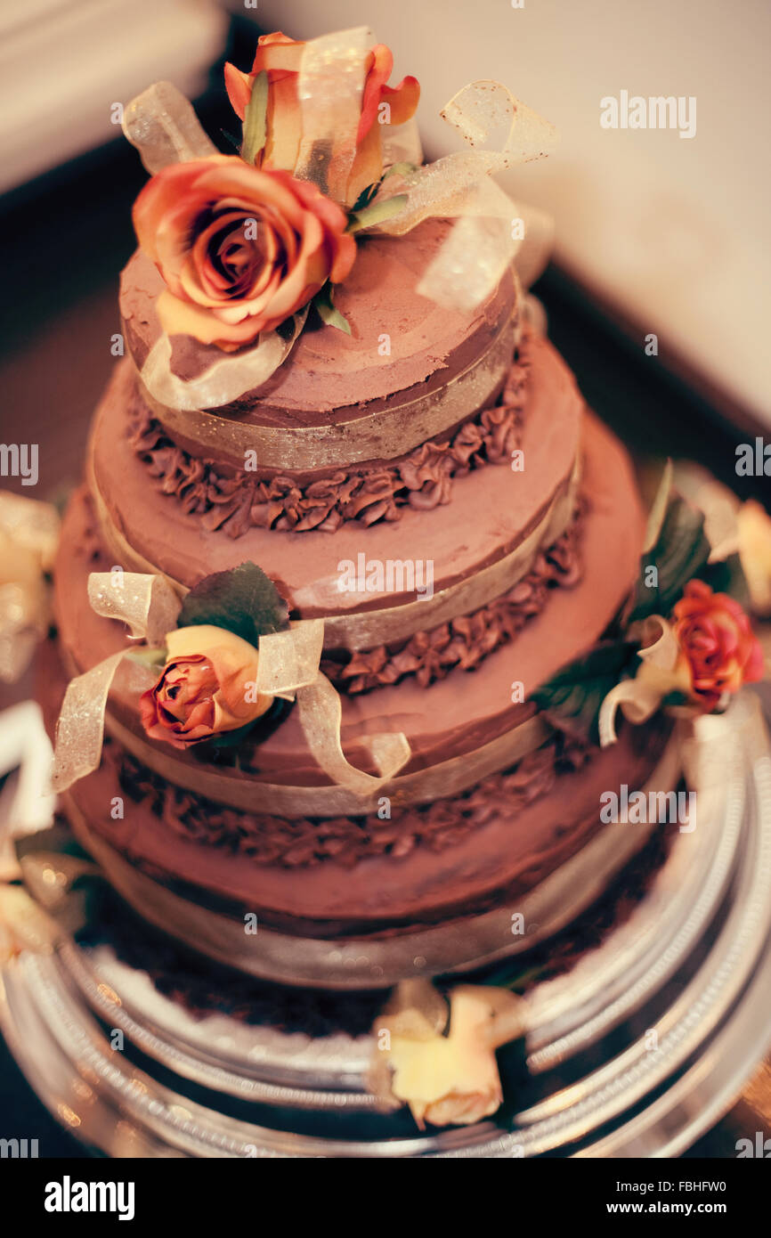 Chocolate Tiered Wedding Cake Stock Photo - Alamy