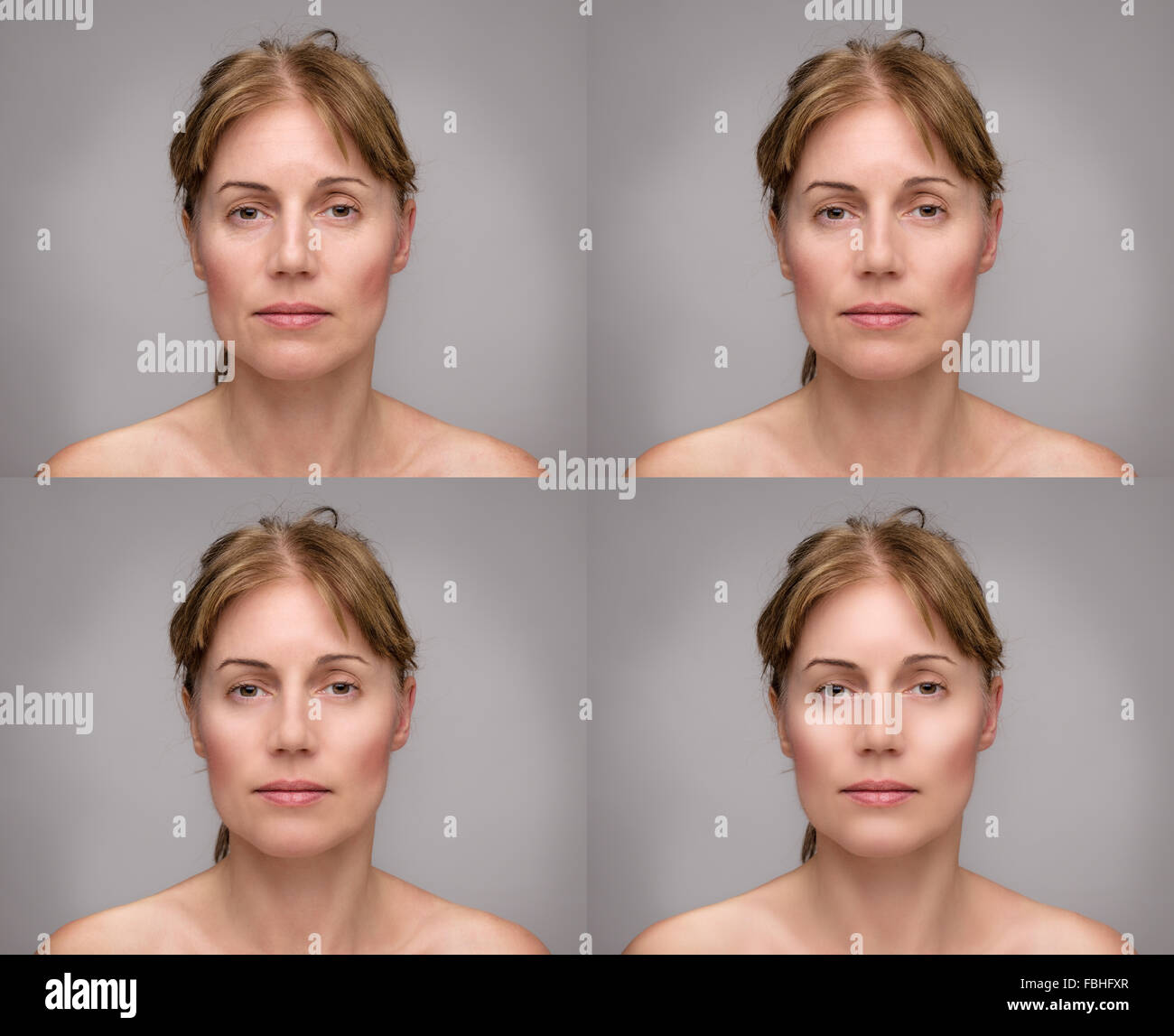 mature woman beauty portrait, four images of the same woman retouched ...