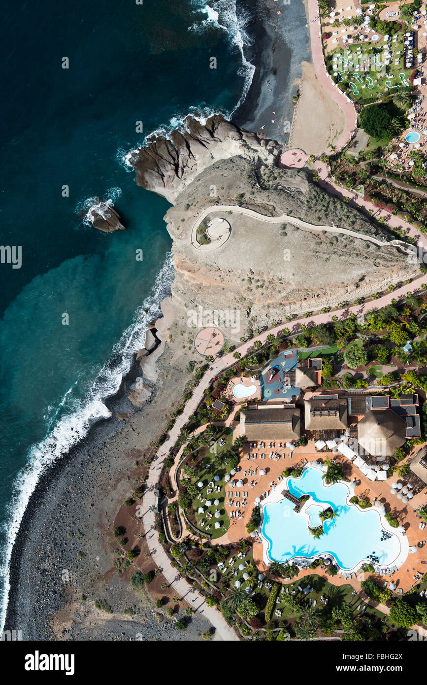 Tenerife, La Caleta, Playa de la Enramada, Costa Adeje, volcano coast, rock coast, Sheraton La ...