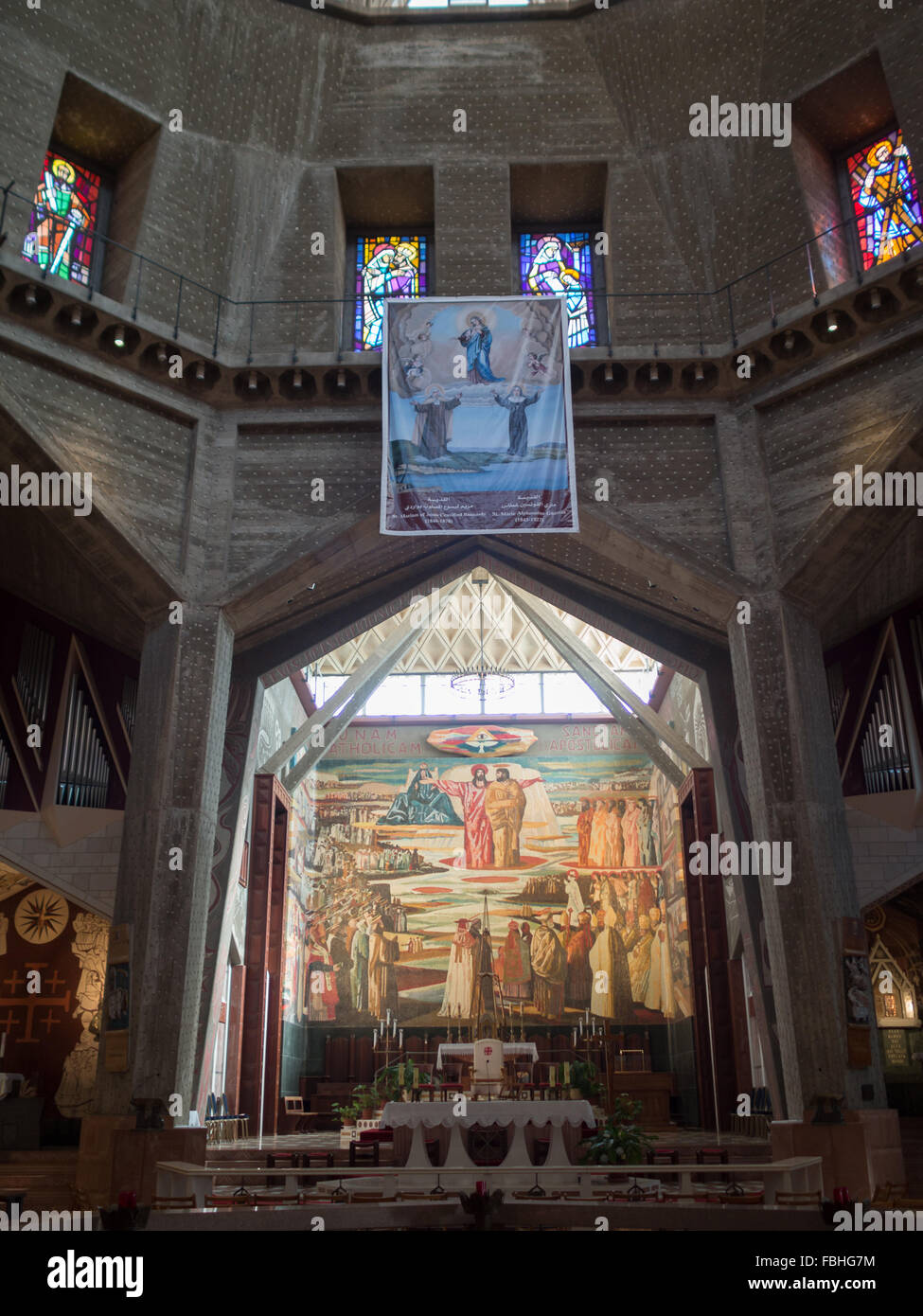 Main altar of the upper level of the Basilica of the Annunciation Stock ...