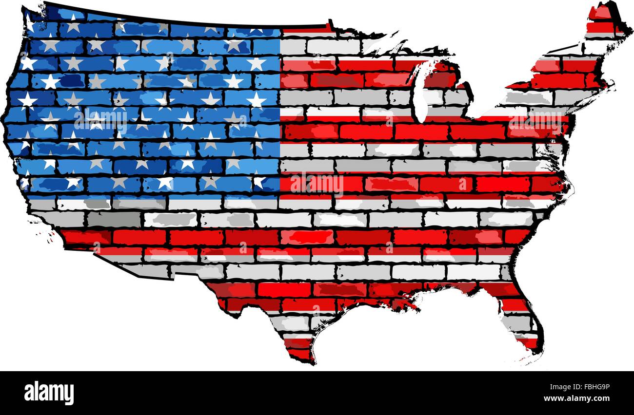 USA map with flag inside on a brick wall Stock Vector Image & Art - Alamy