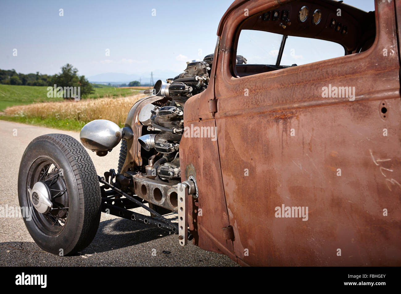 Hot-Rod, Rat-Rod, self-built with airplane radial engine Stock Photo ...