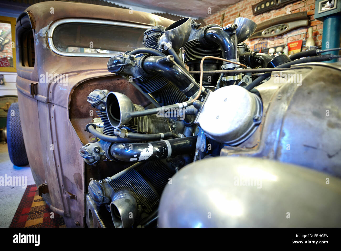 Hot-Rod, Rat-Rod, self-built with airplane radial engine Stock Photo ...