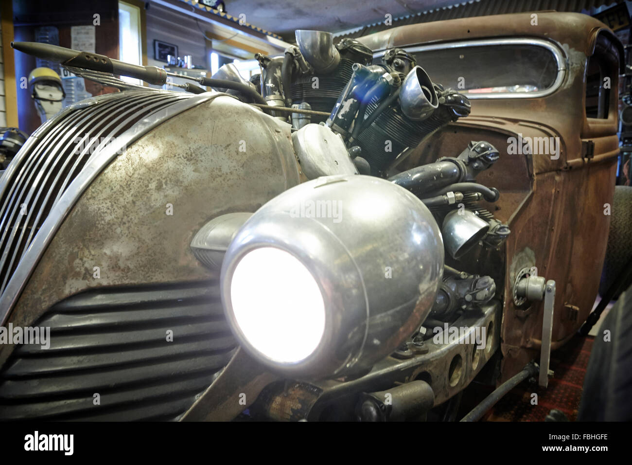 Hot-Rod, Rat-Rod, self-built with airplane radial engine Stock Photo ...