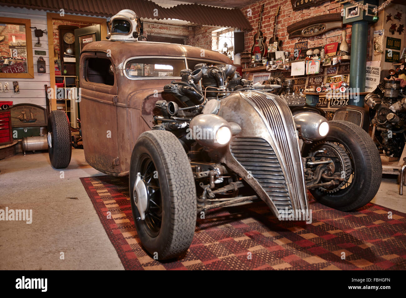 Hot-Rod, Rat-Rod, self-built with airplane radial engine Stock Photo ...