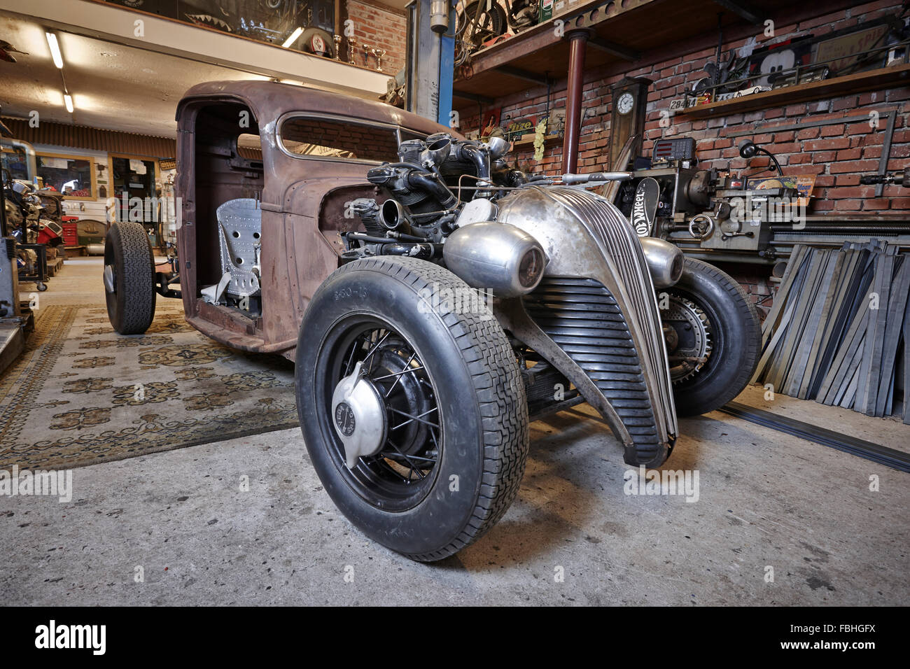 Hot-Rod, Rat-Rod, self-built with airplane radial engine Stock Photo ...