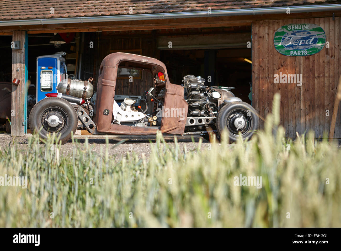 Hot-Rod, Rat-Rod, self-built with airplane radial engine Stock Photo ...