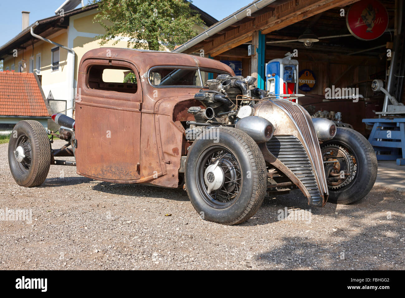 Hot-Rod, Rat-Rod, self-built with airplane radial engine Stock Photo ...