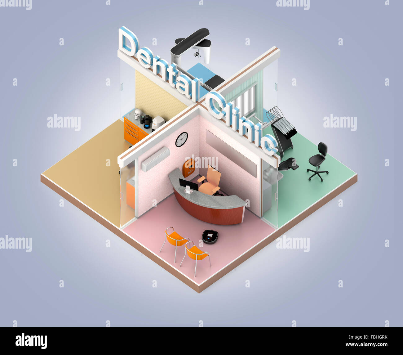 Isometric view of dental clinic interior. 3D rendering image with ...