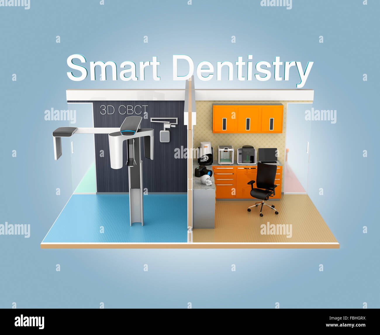 Front view of dental clinic with 'Smart Dentistry' text. 3D rendering ...