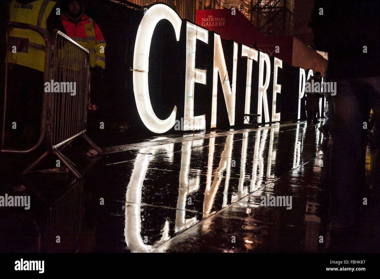 London, UK. 16 January 2016. In Trafalgar Square, the signage spelling ...
