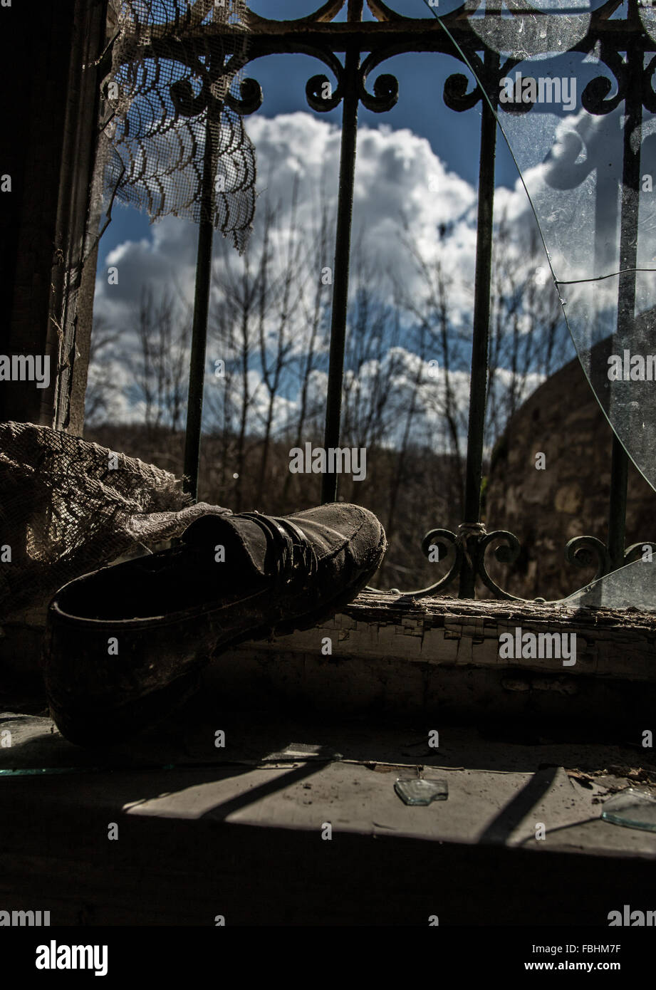 Broken cellar window Stock Photo - Alamy