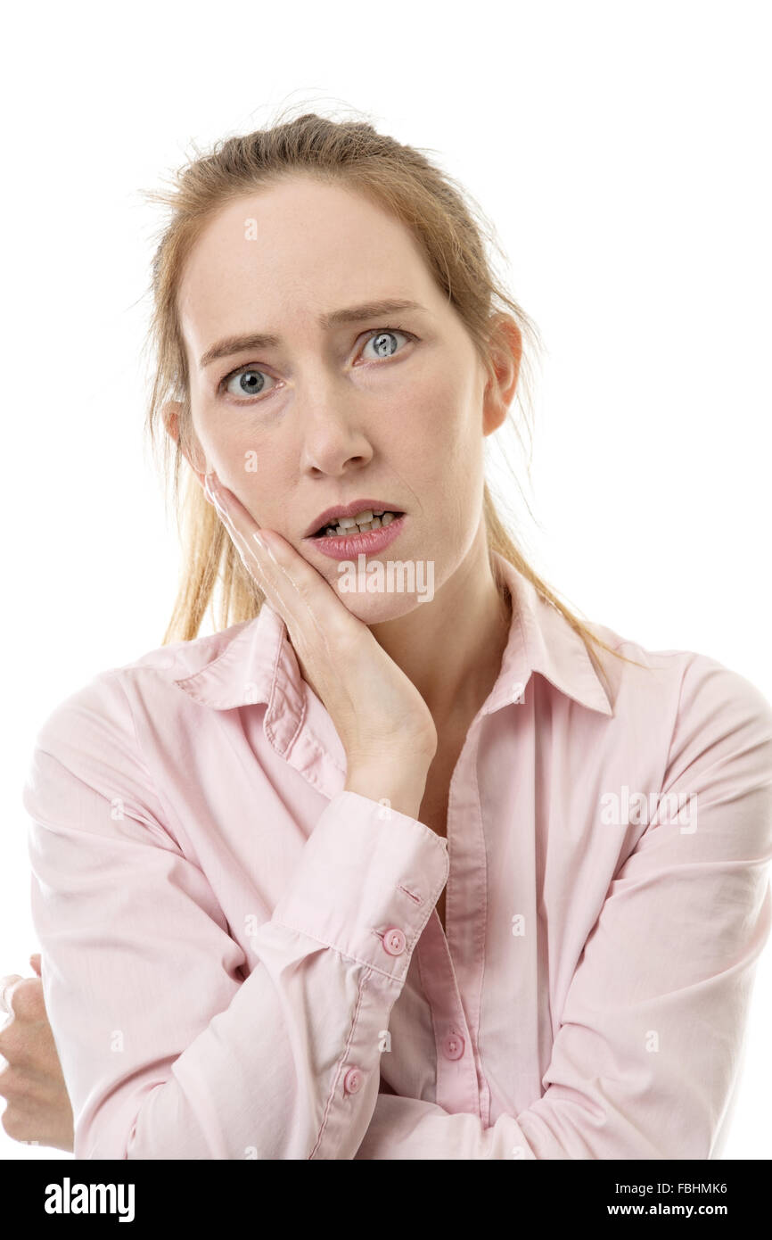 portrait of woman looking worried shot in the studio Stock Photo - Alamy