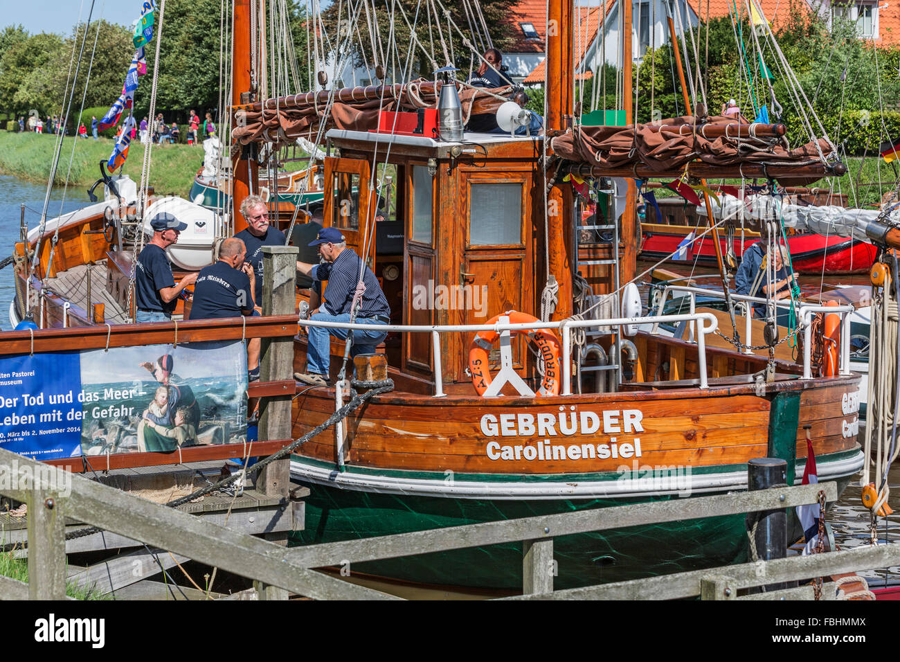 Sailing cutter GEBRÜDER, detail, in the museum harbour of Carolinensiel ...