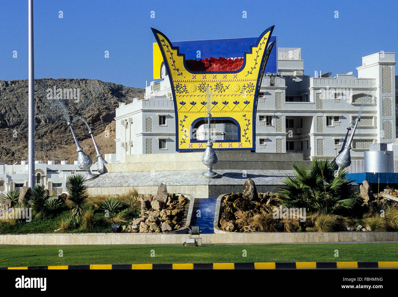 Ruwi, Oman. Majmar (Incense Burner) Replica in a Traffic Roundabout ...