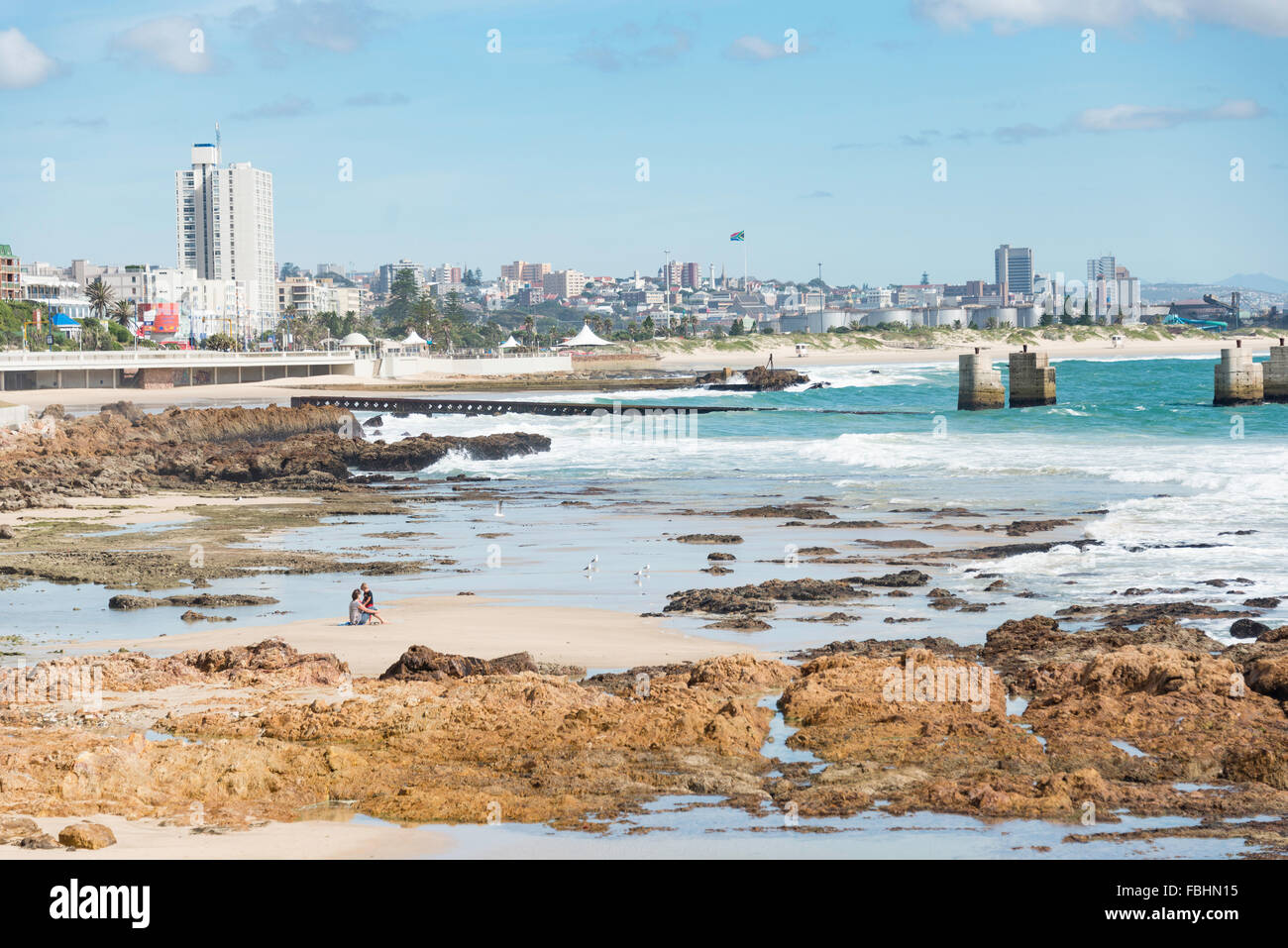 City view from beach at Summerstrand, Port Elizabeth, Nelson Mandela ...