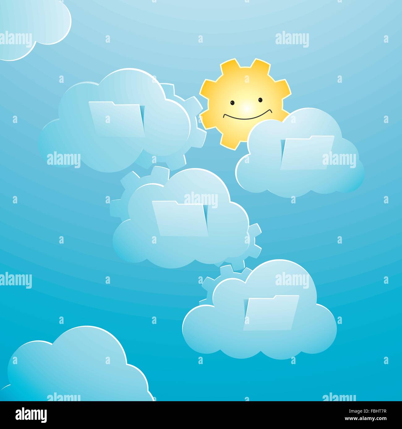 sunny sky background featuring technology elements and a happy sun ...