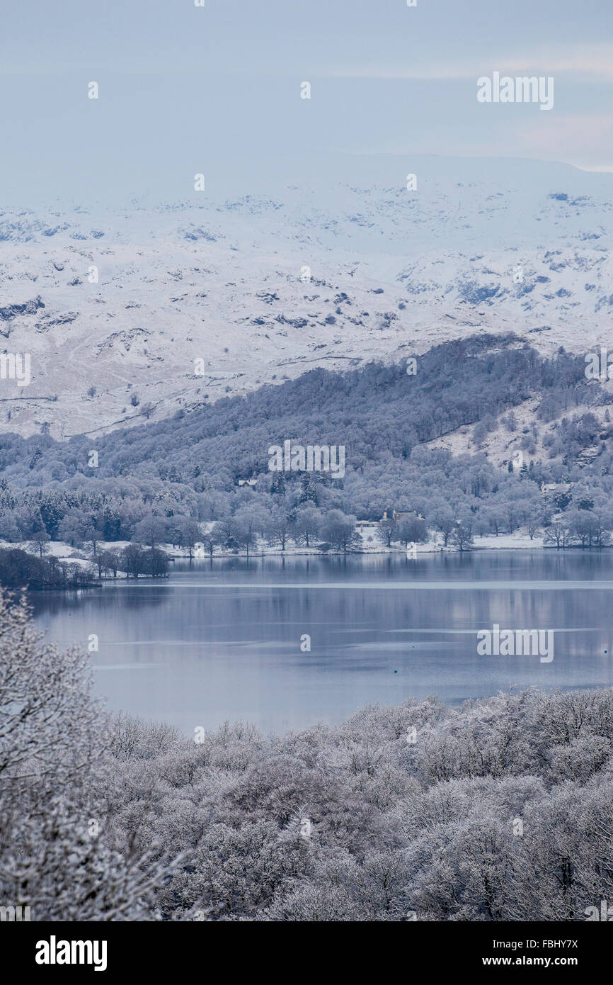 Lake Windermere Cumbria UK Weather 17th January 2016 Early morning Lake ...