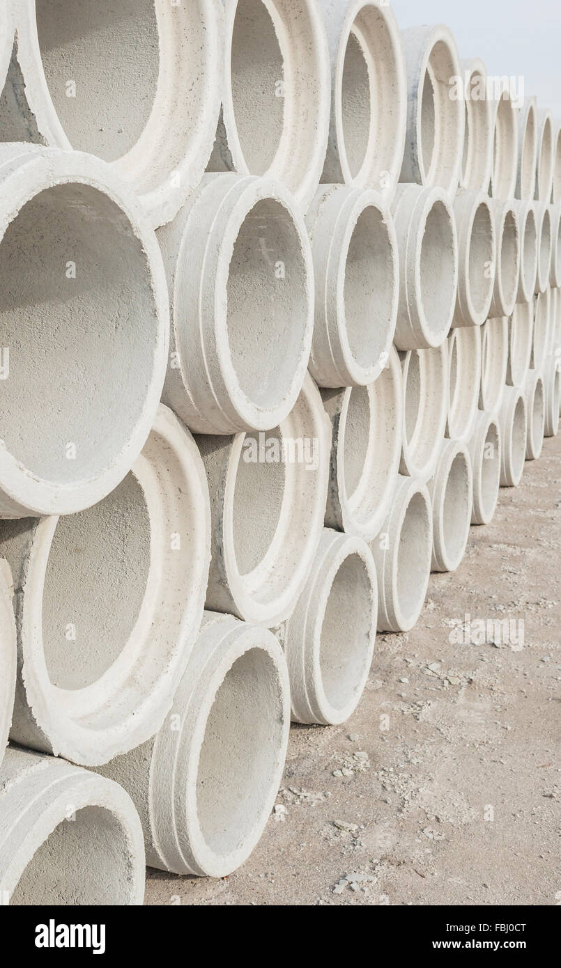 Concrete drainage pipes for industrial building construction Stock ...