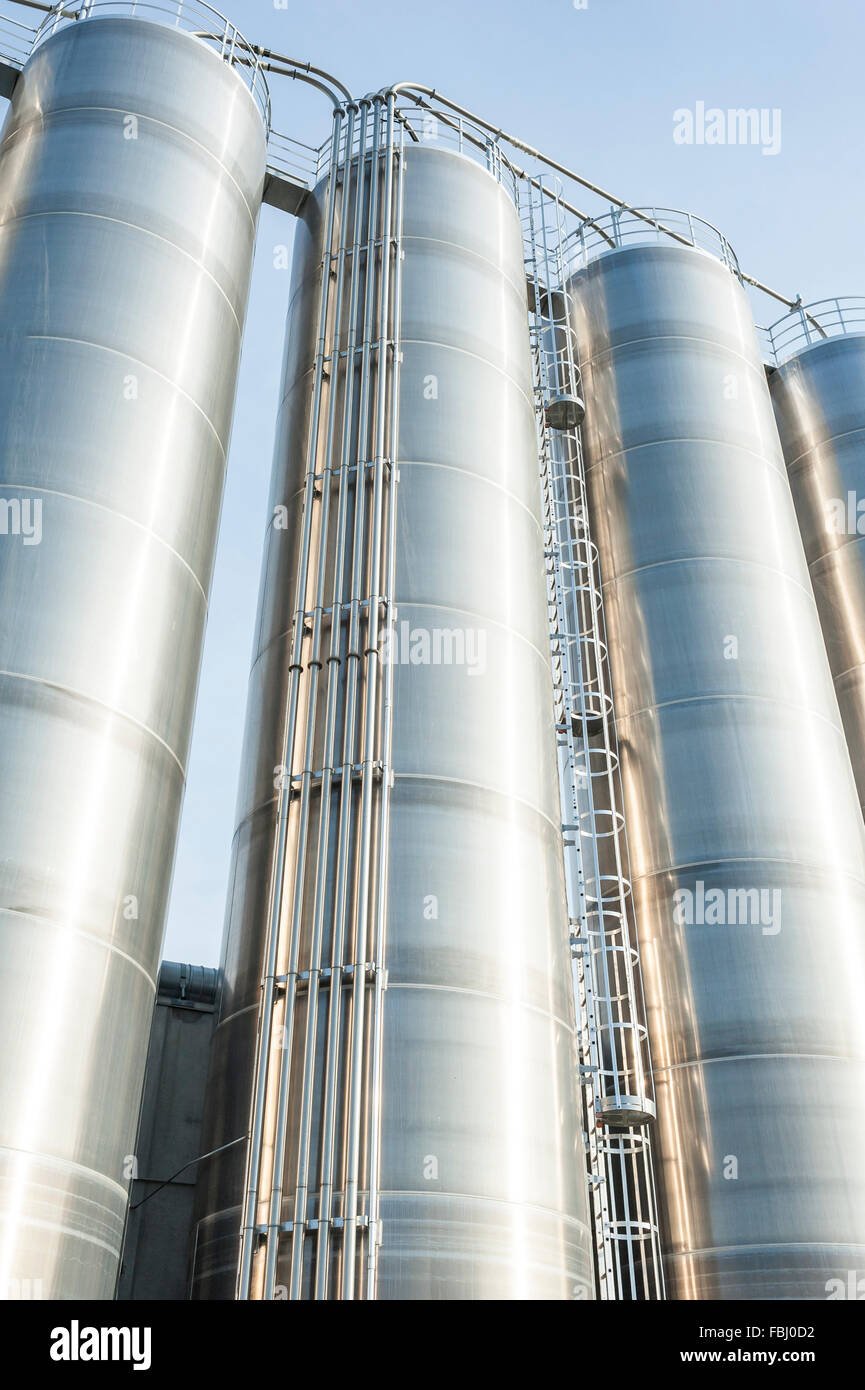 Industrial silos for chemical production, by stainless steel Stock ...