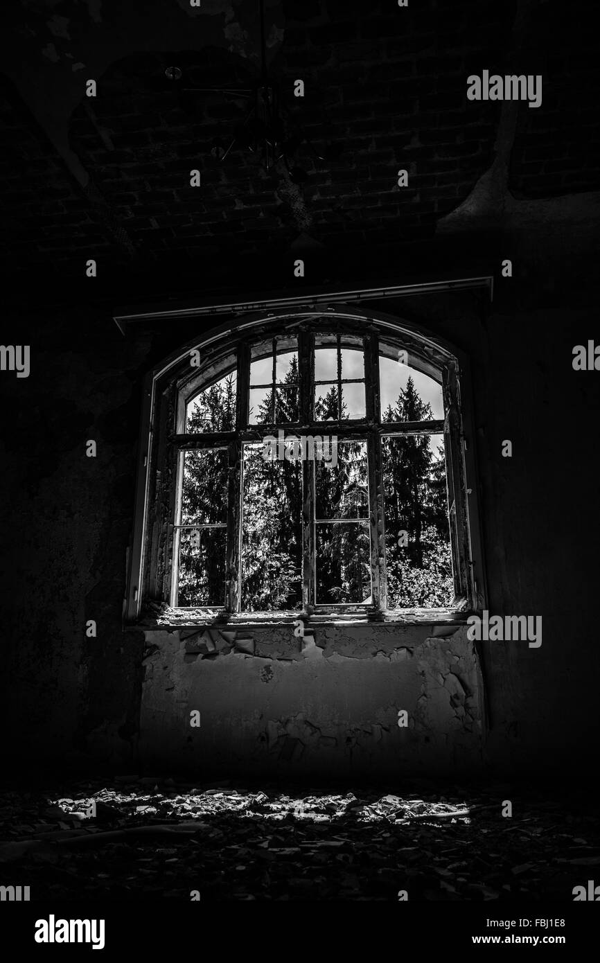 Lost Places, old window in the remedial sites Stock Photo - Alamy