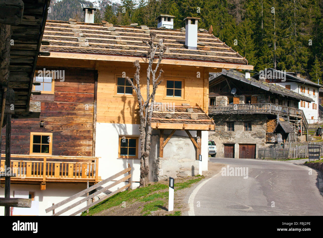 South Tyrolean mountain farms old and renovated Stock Photo - Alamy