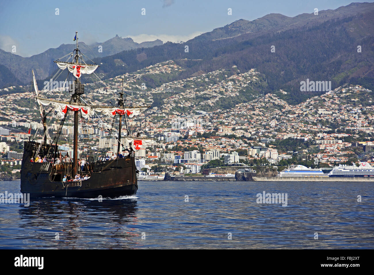 Madeira, 'Santa Maria' and view at Funchal Stock Photo - Alamy