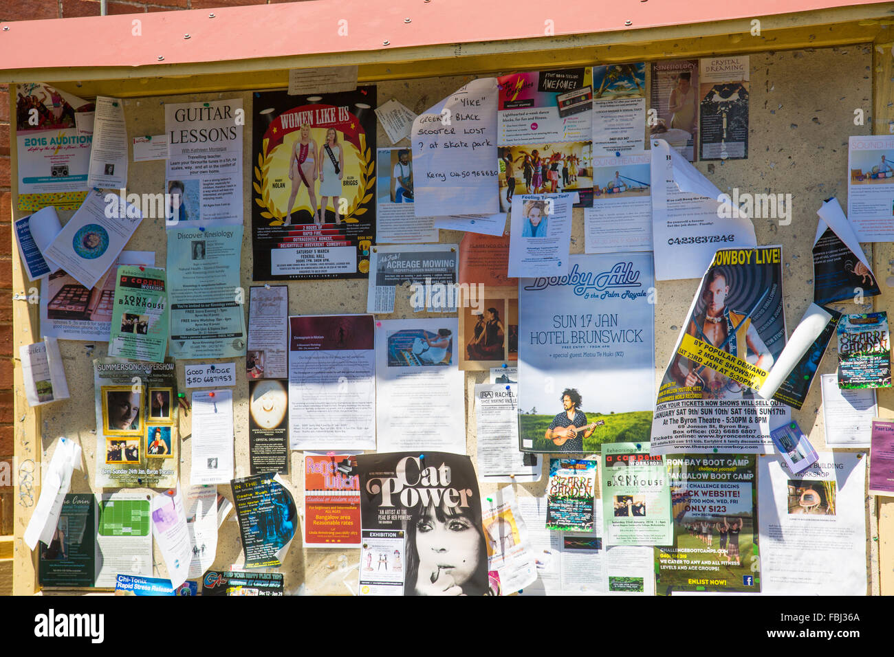 community noticeboard in the village of Bangalow in northern New South ...