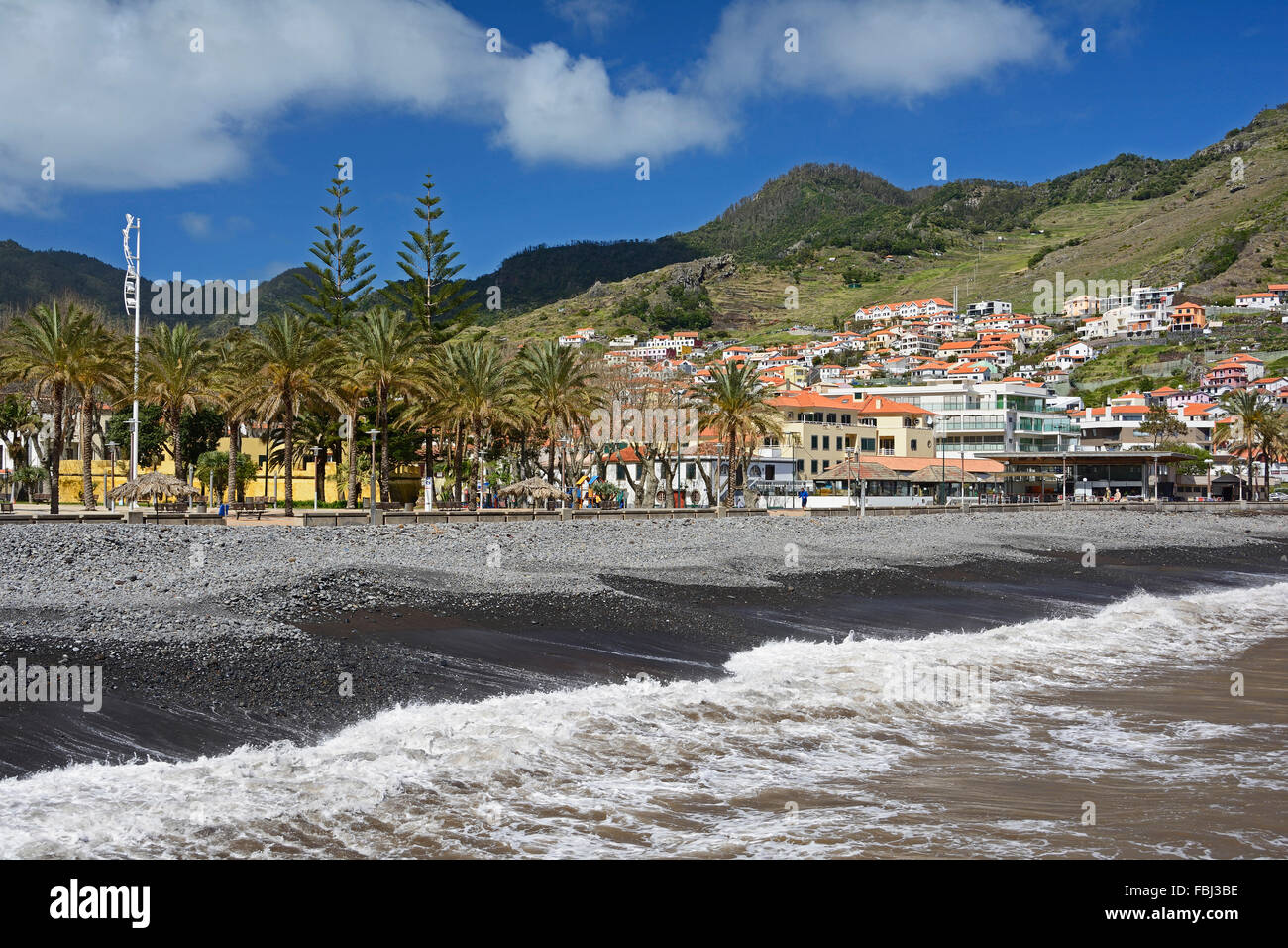 Madeira, beach and townscape of Machico Stock Photo - Alamy