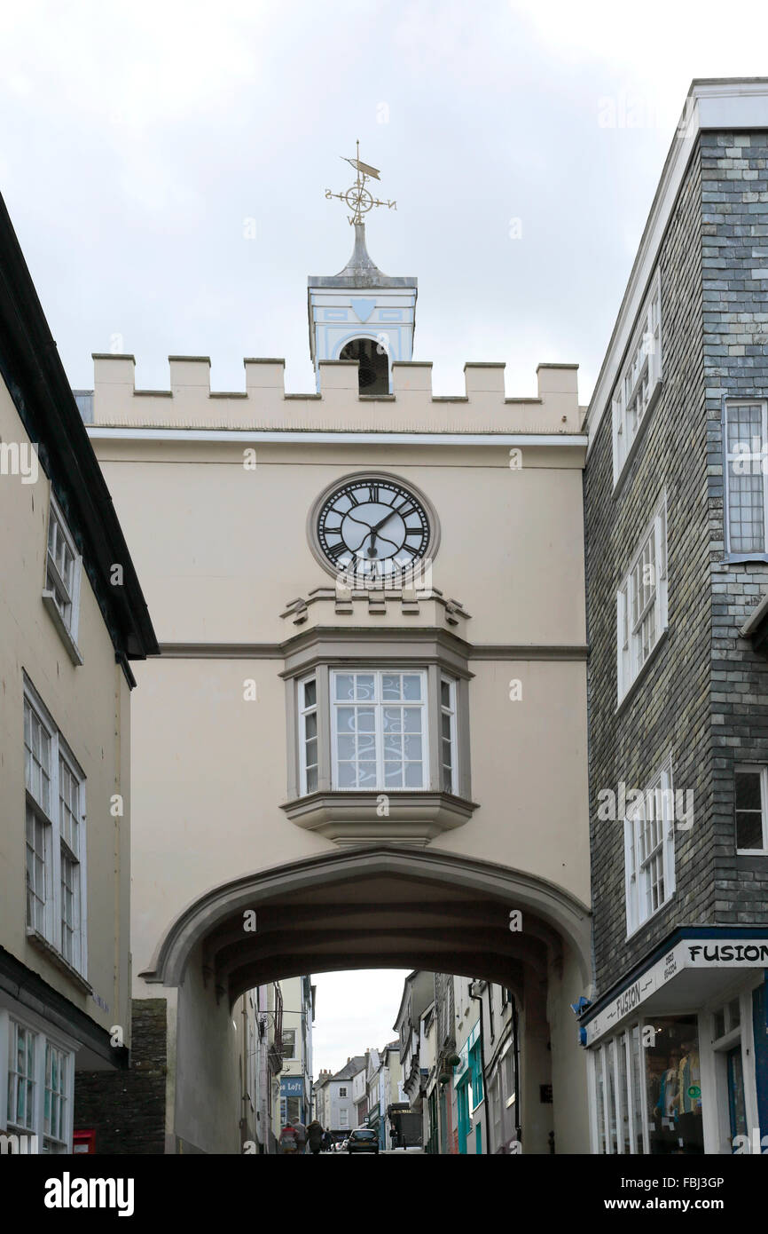 The clock tower, High street, Totnes Market town, Devon County, England ...