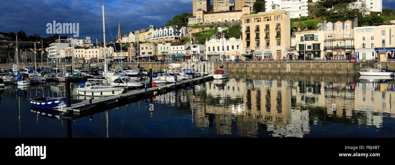 Sunset over Torquay town harbour, Torbay, English Riviera, Devon County ...